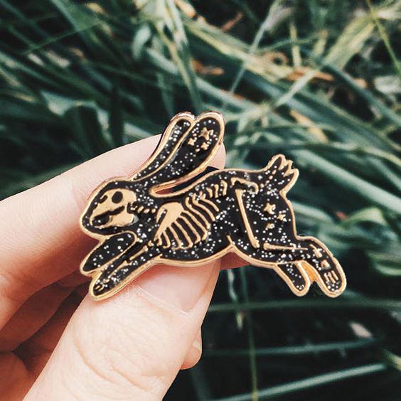 Skeleton Running Rabbit Enamel Pins Backpack Hat Bag Badge Brooch Bunny ...