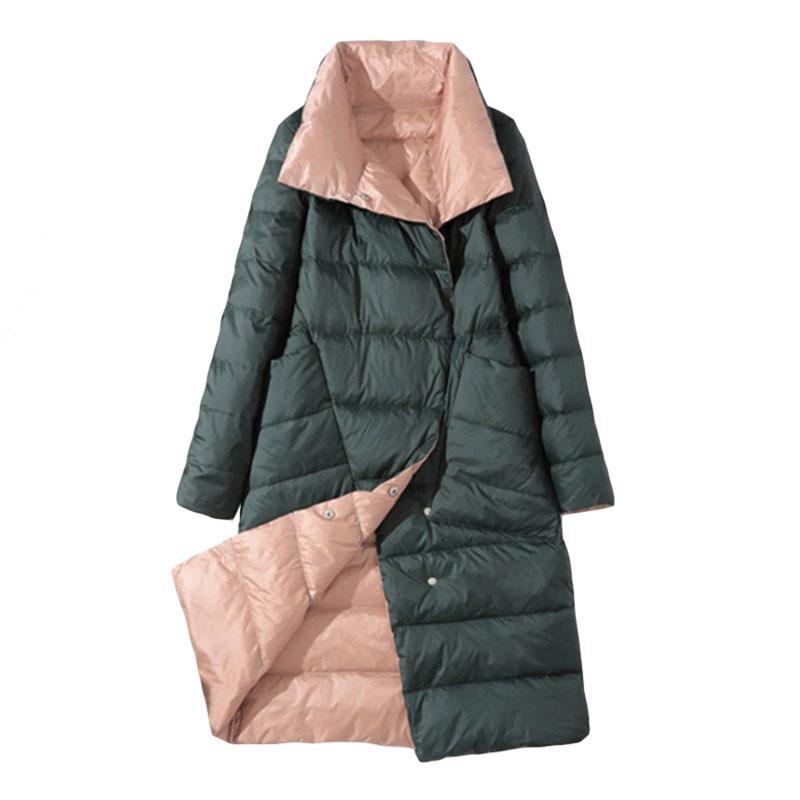 Buy Double Sided Long Down Jacket Spring Autumn Turtleneck White Duck ...