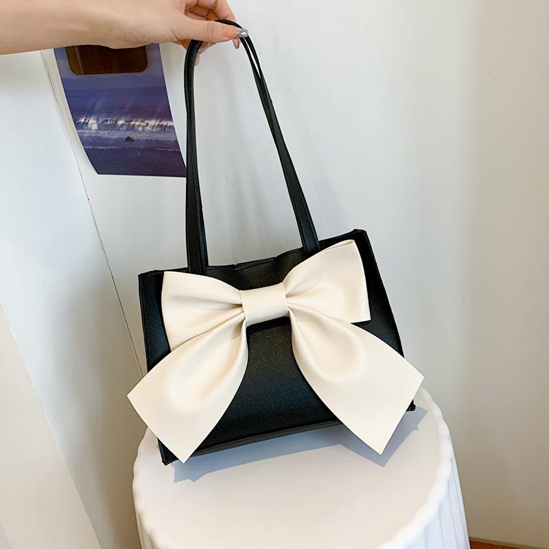 Cheap Ladies Simple Bow Handbag Black PU Shoulder Bag Fashion Tote Bag ...