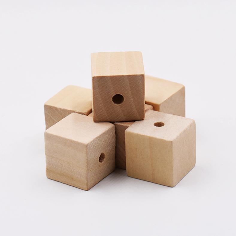 Buy 10pcs Nature Color Wood Cubes Solid Blocks Beads DIY Component ...
