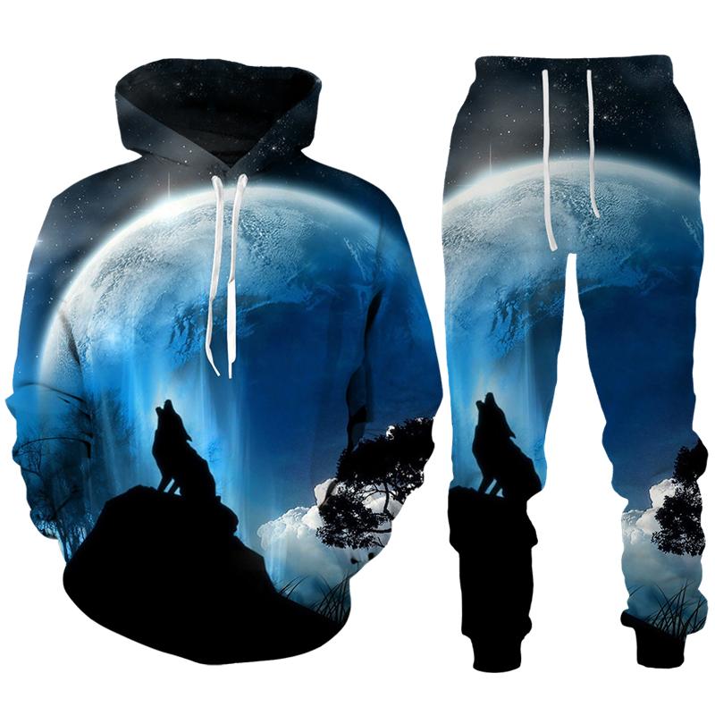 Cheap Classical Wolf 3D Print Hoodie/Pants/Suit Fashion Couple Outfits ...