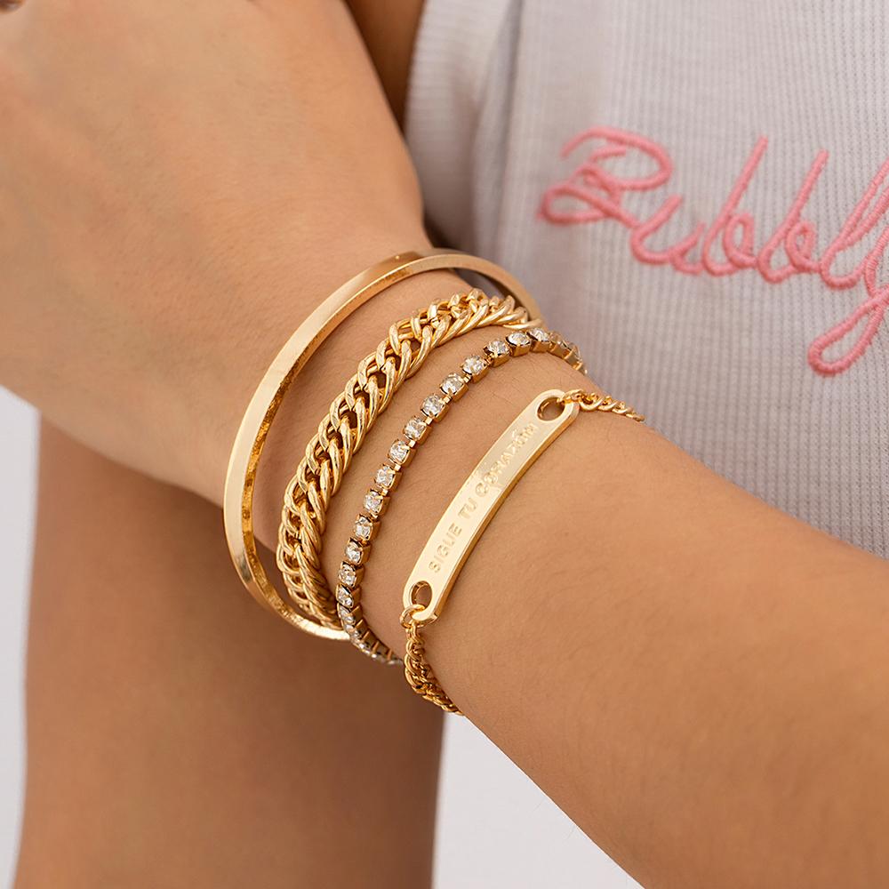 Cheap Purui 4pcs/set Bohe Gold Color Metal Chain Bangle Bracelet for ...