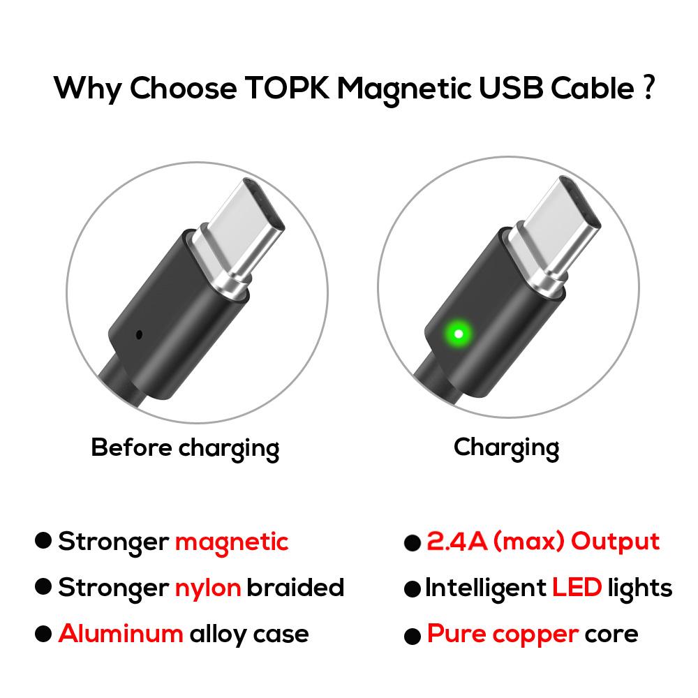 Buy TOPK Magnetic Cable Micro USB Cable Nylon Braided Data Sync Mobile ...