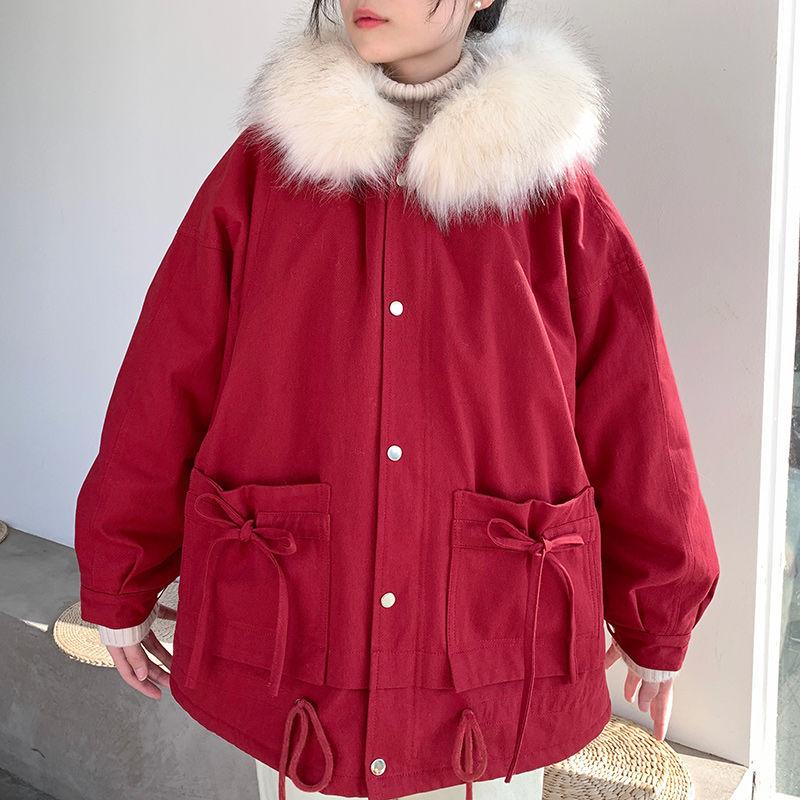 Buy Winter Plush Big Fur Collar Hooded Cotton-padded Jacket Female ...