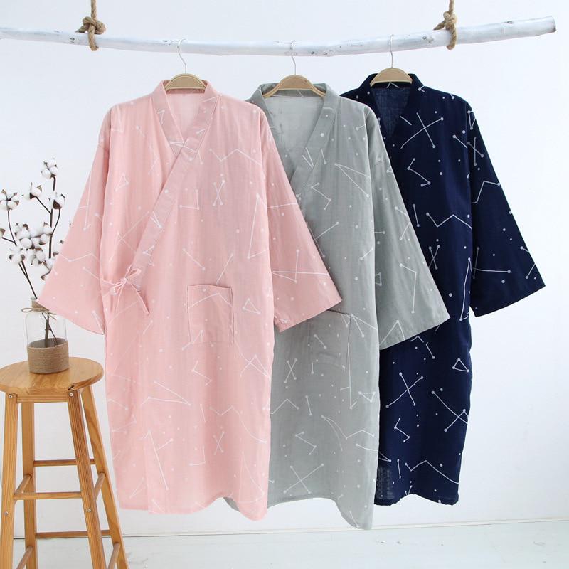 Buy Japanese Kimono Long Robes Pajamas Sets Cotton Dress Nightgown ...