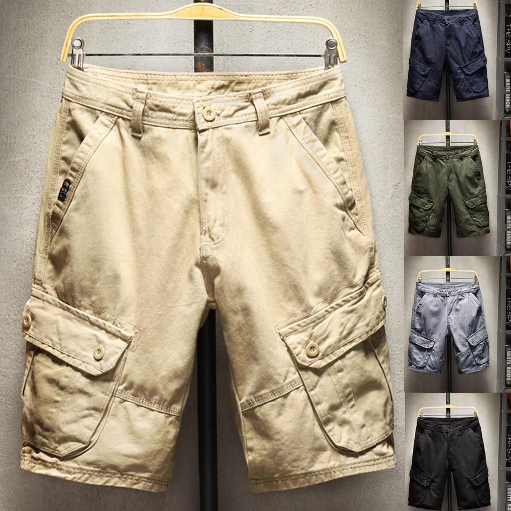 Buy STOCK HH Men's Pocket Short Pants Casual Solid Color Straight Slim ...