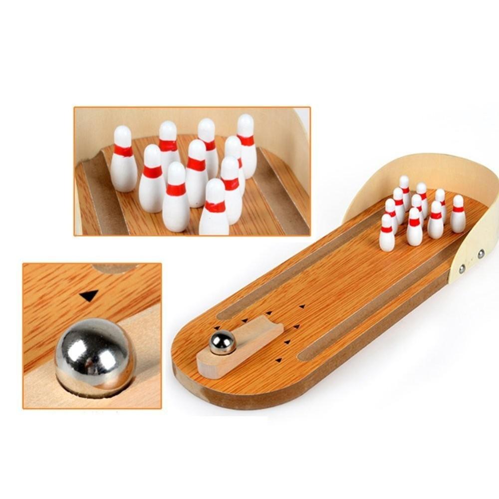 Buy Mini Boowling Gioco Da Tavolo In Legno Con 10 Birilli E Palla In ...