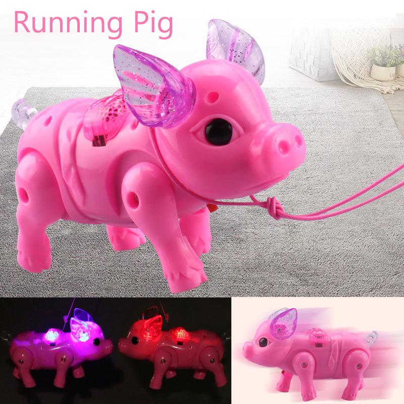 Electric Running Pig Toy Pig Year Glowing Music Walking Pig Fiber Rope ...