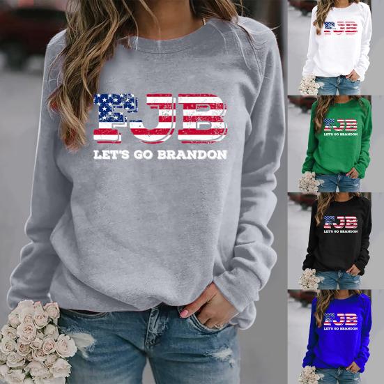 Cheap O-Neck Long Sleeve Women Sweatshirt Let's Go Brandon FJB Letter ...