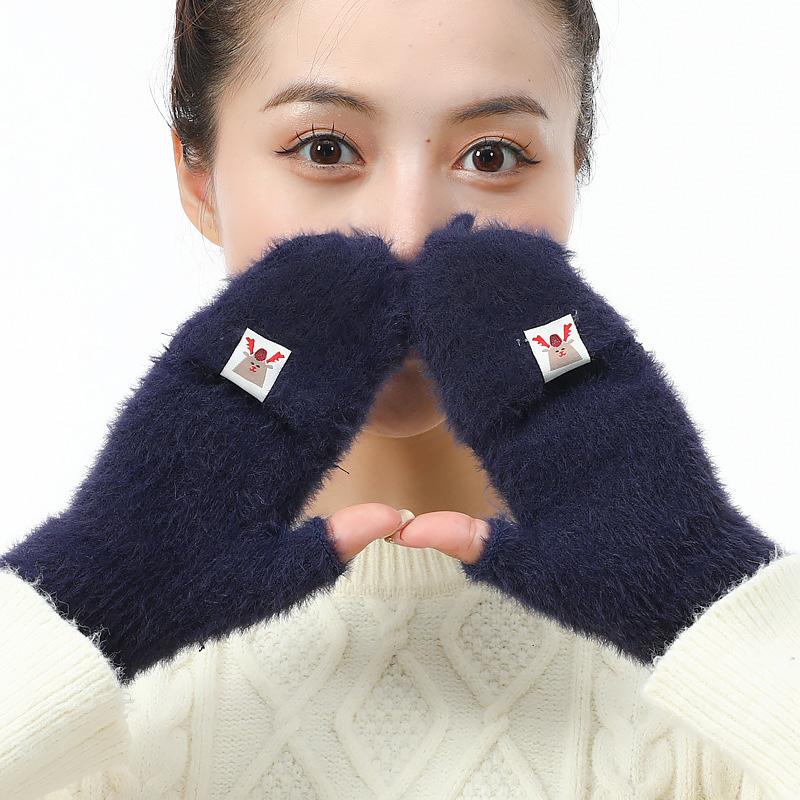 1Pair Fluffy Mittens Fingerless Gloves Women's Soft Plush Gloves Autumn ...