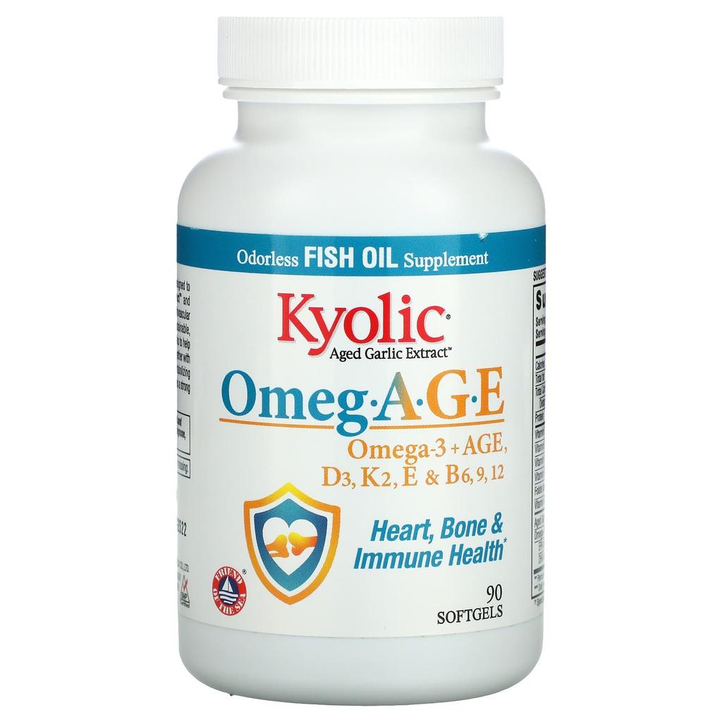 Kyolic, Omeg.A.G.E, Omega-3 + AGE, D3, K2, E & B6, 9, 12, Heart, Bone ...