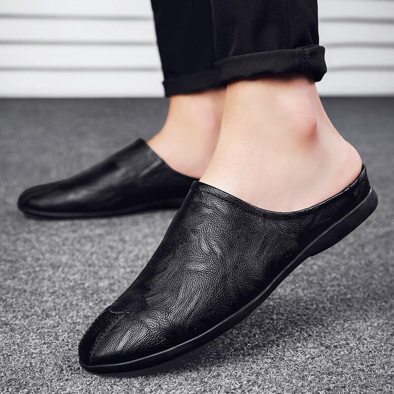 Satın alın Mens Office Half-Drag Lazy Shoes Cow Split Leather Men'S ...