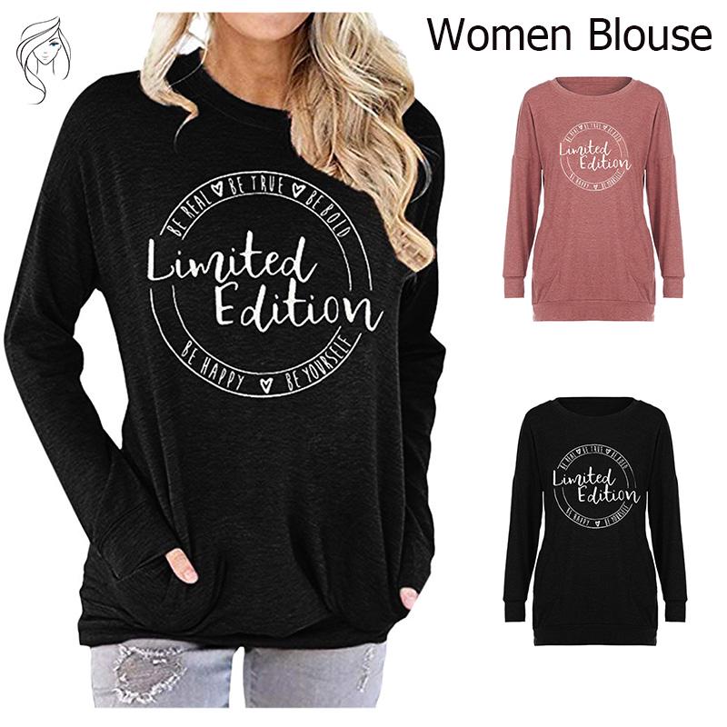 Buy Womens Letter Print Long Sleeve Casual Tops Sweatshirt Pockets Tops ...
