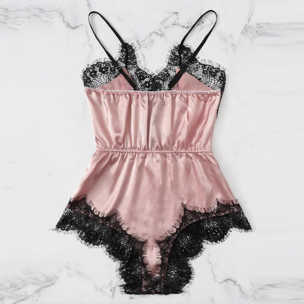 Buy Women Satin Lace Bra Sexy Lingerie Underwear Siamese Sleepwear ...