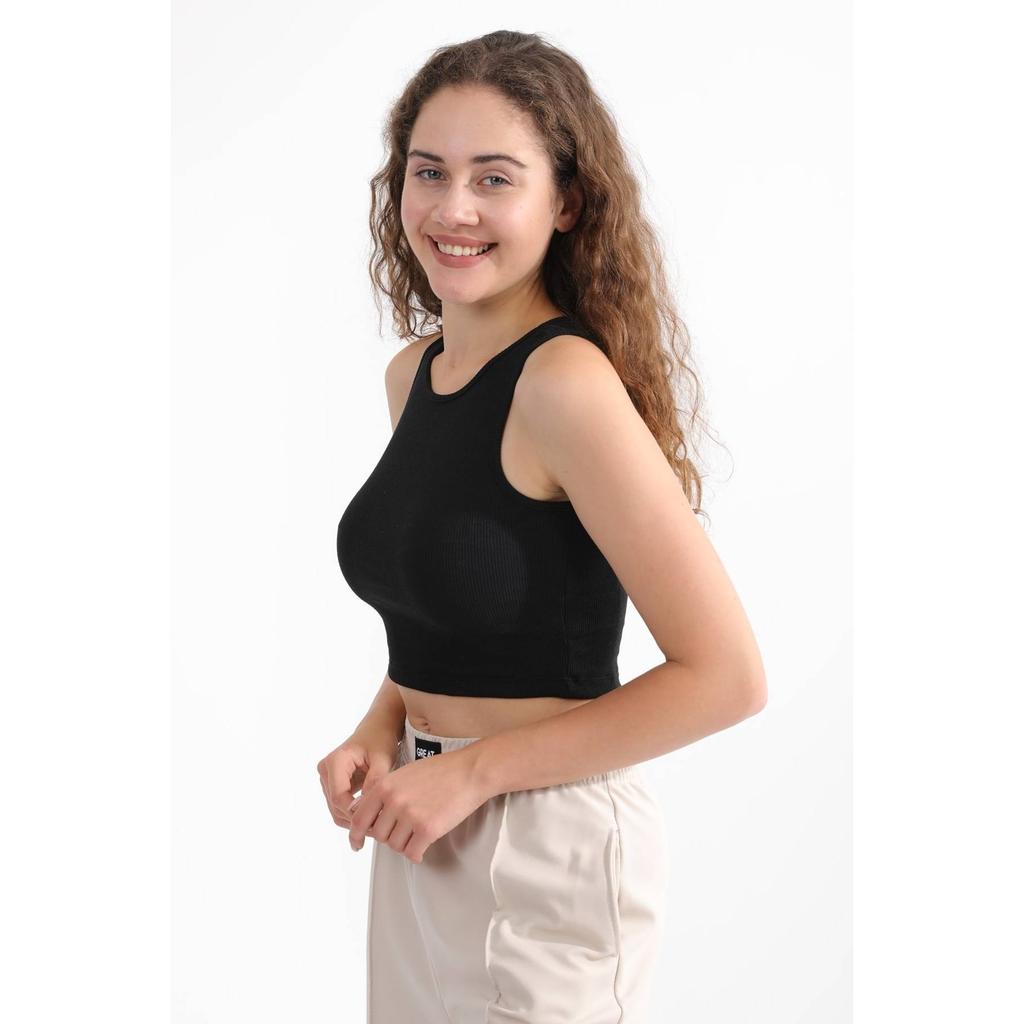 Kaufe Women's Stylish Black Ribbed Strap Super Crop Tank Tops Knitted ...