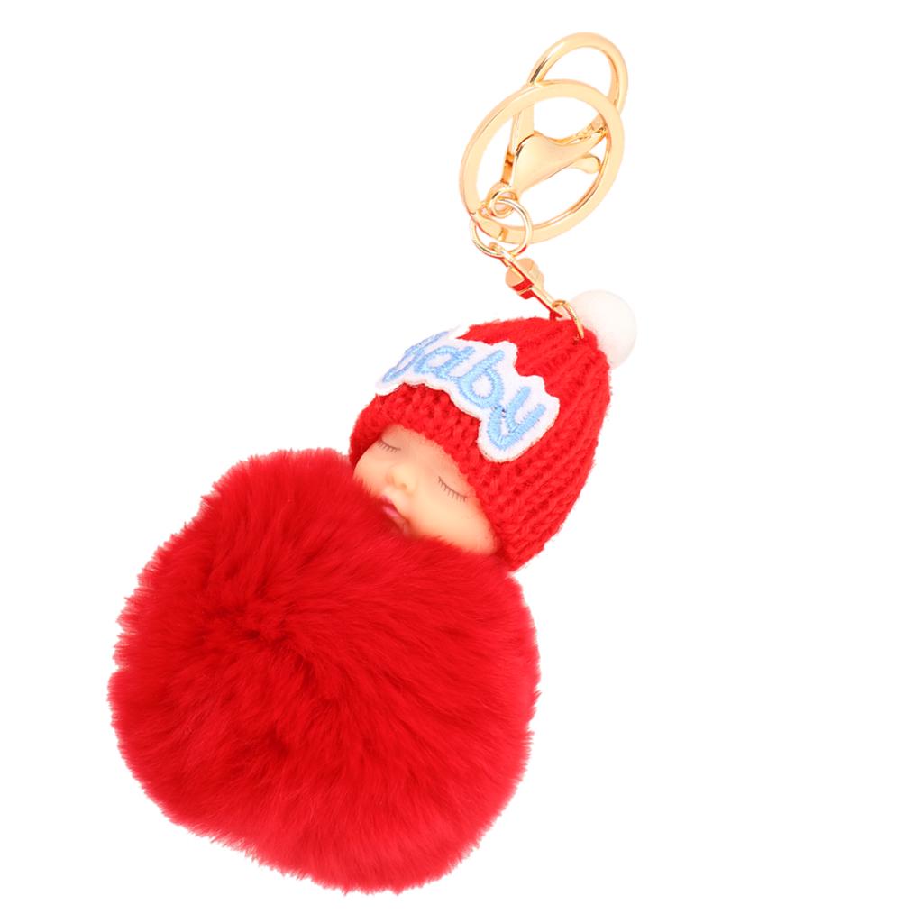 Buy Cute Sleeping Baby Key Chains Doll Faux Fur Bag Decor Keyring Red ...