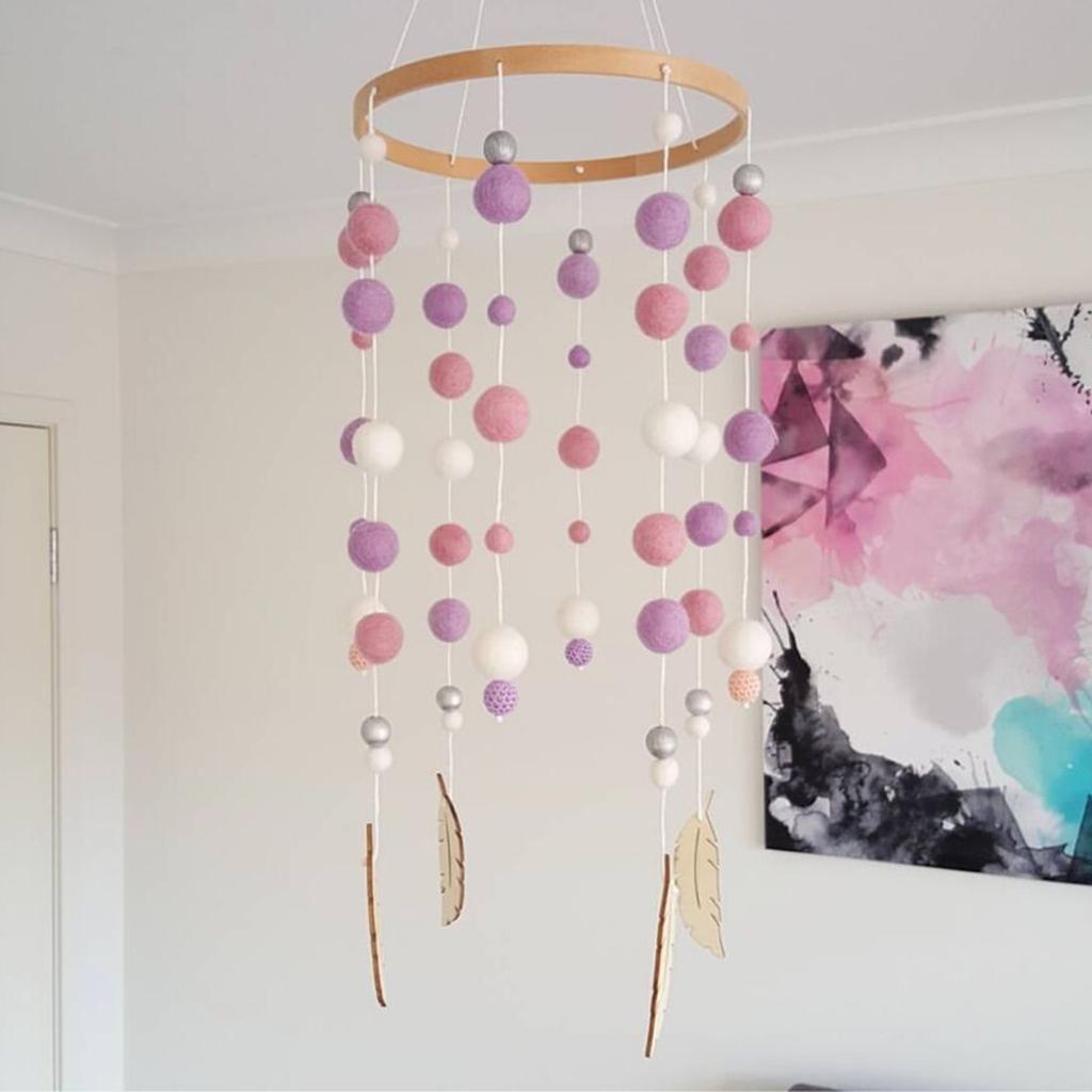 Buy Round Circle Wood Venonat Wind Chime Kids Room Decor Pink White ...