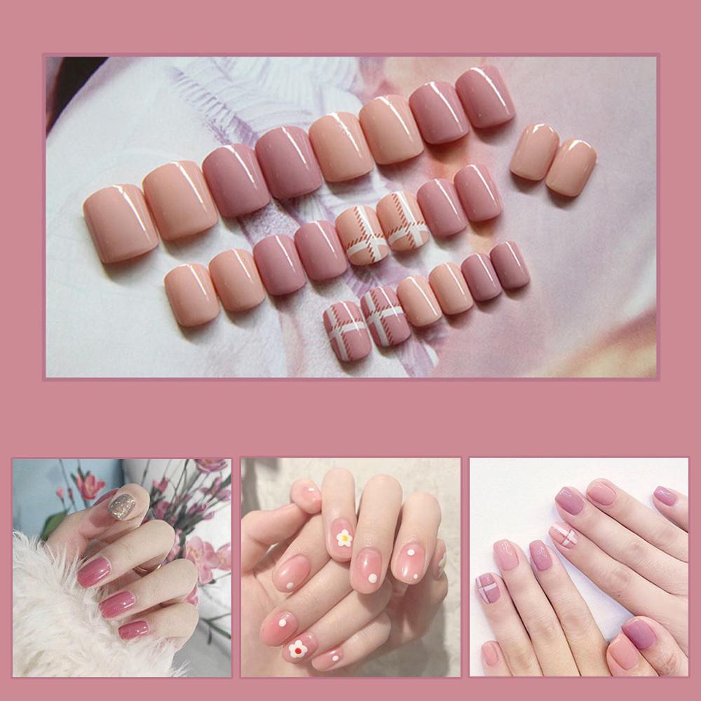 Buy 24Pcs Cute Pink Fashion False Nails Finished Nail Patch Short Fake ...
