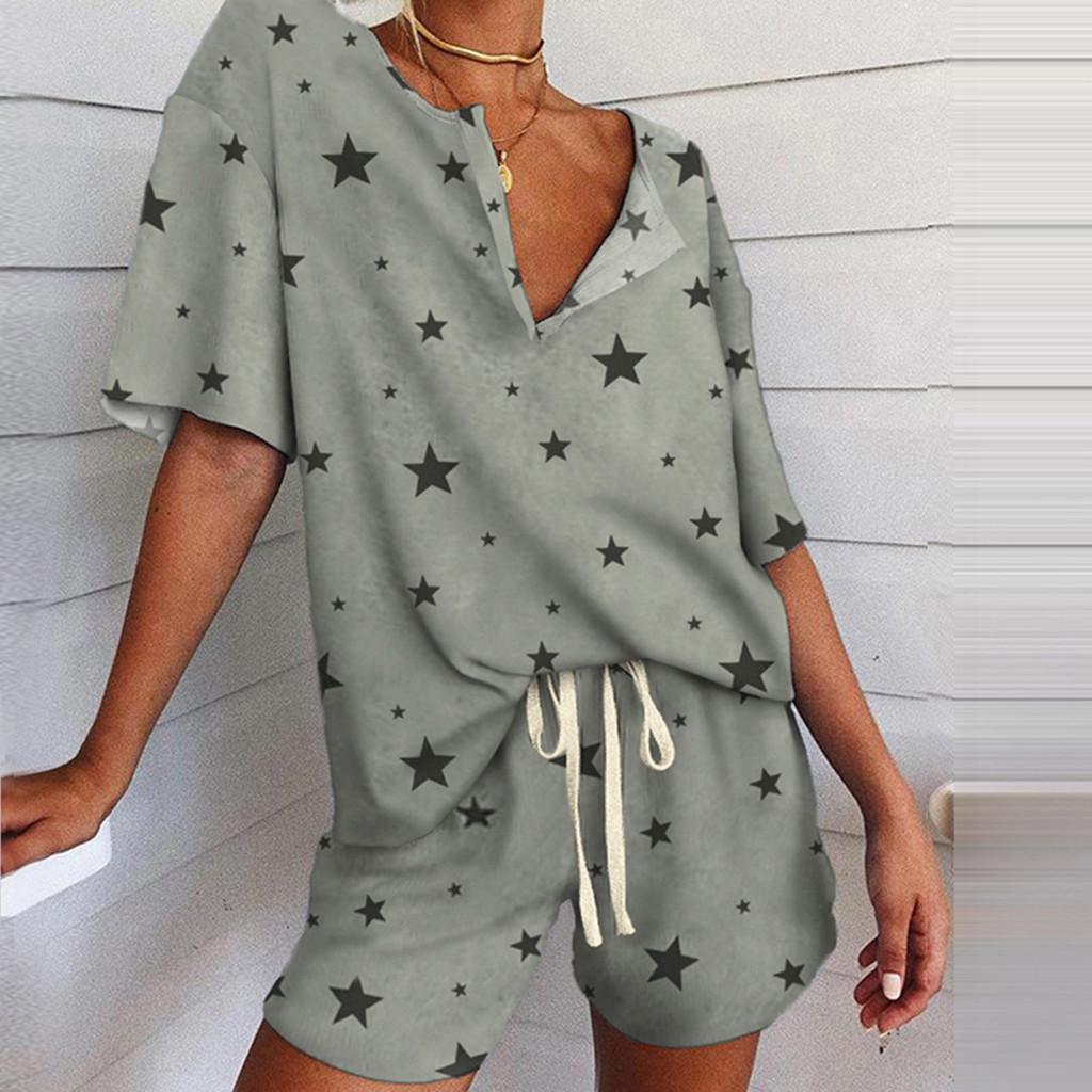 Cikey Fashion Women Casual Print Short Sleeve Tracksuit Nightwear ...