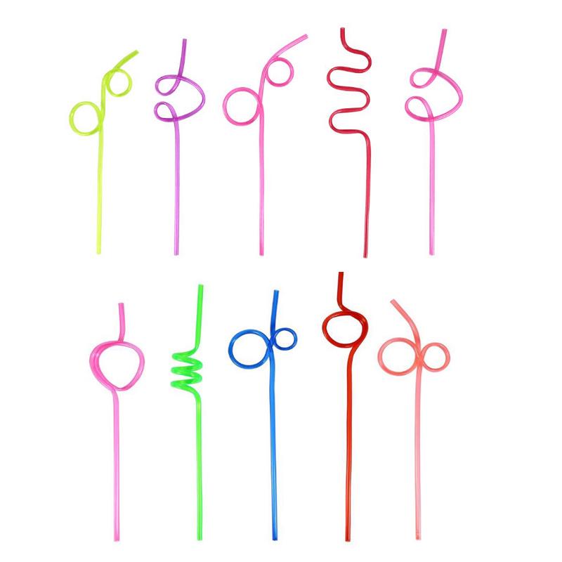 Colorful Drinking Straw 10 Pcs Crazy Curly Loop Plastic Drinking Straws ...