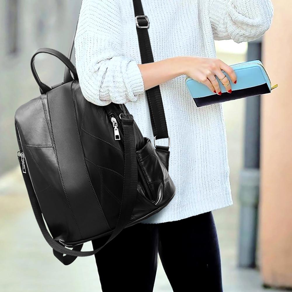 Buy Women Leather Sheepskin Backpack Soft Large Capacity Travel Bag at ...