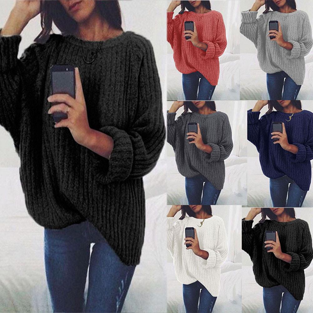 Buy Women's Knitted Deep O-Neck Long Sleeve Wrap Front Loose Sweater ...
