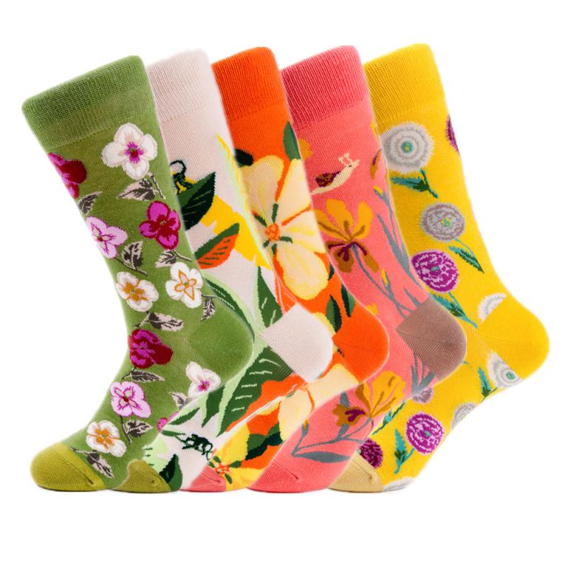 Fashion Women Socks Flower Pattern Long Tube Socks Breathable Dress ...