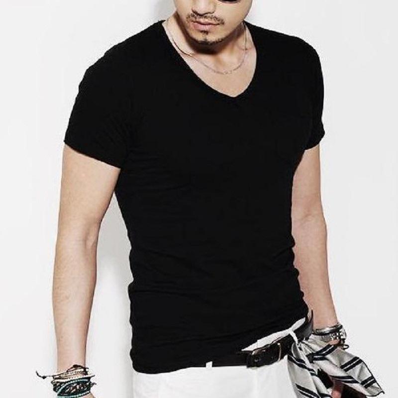 Buy Men's Solid Color Small V-neck Point Collar Cotton Stretch Sports ...