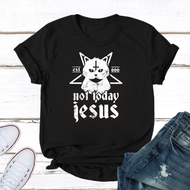 Buy Not Today Jesus Satanic Cat Pentagram 666 For Atheist Lbrxw Classic ...