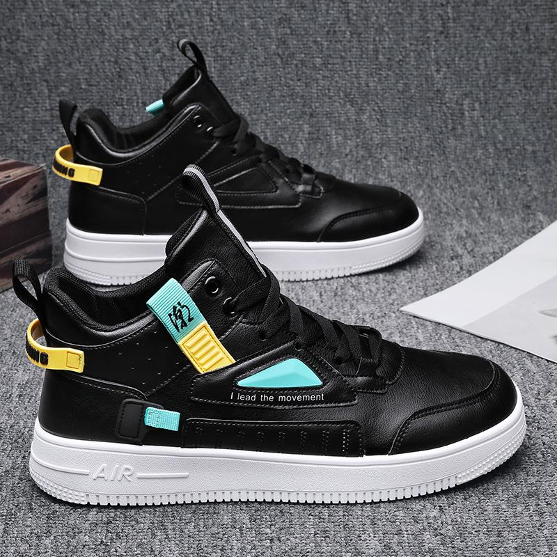 Buy Leather Shoes Men High Top Sneakers Fashion Men White Shoes Cool ...