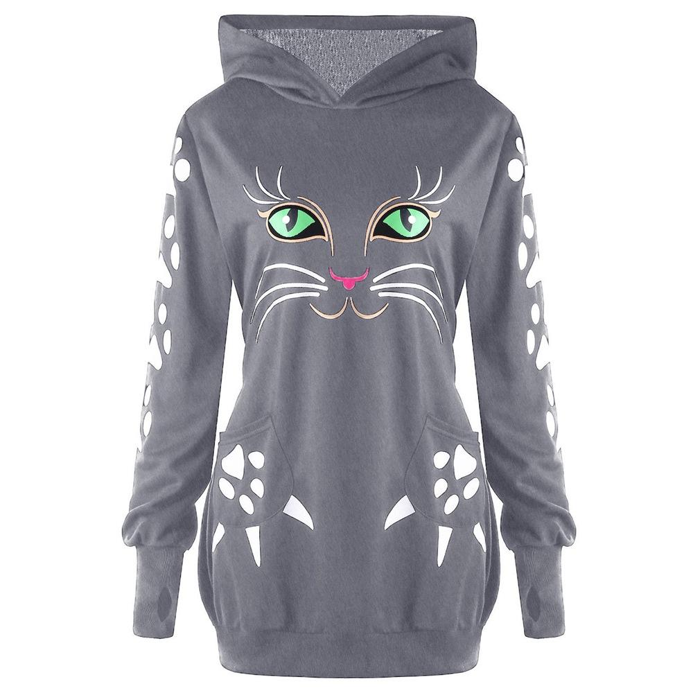 Shirt Sweatshirt Cat Hoodie with Ears Hooded Pullover Tops Blouse Women ...