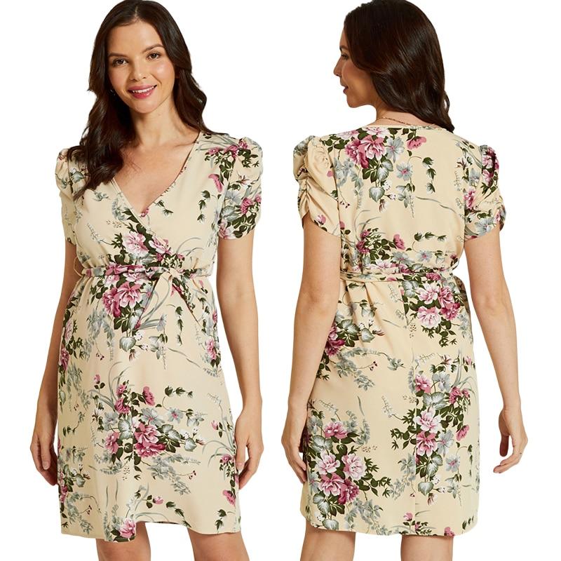 Buy Women's Floral Maternity Dress Sleep Nightshirt V-Neck Short Sleeve ...