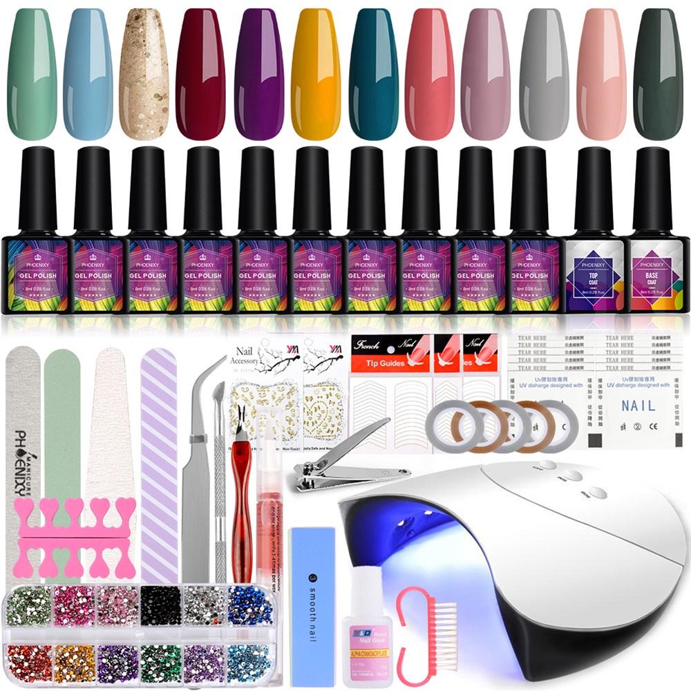 Buy PHOENIXY Nail Set 12 Color Pure Soak Off Gel Polish 36W UV LED Nail ...
