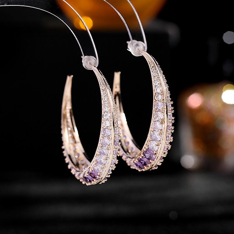 Buy Round Earrings Women Metal Zircon Classic Big Circle Dangler at ...