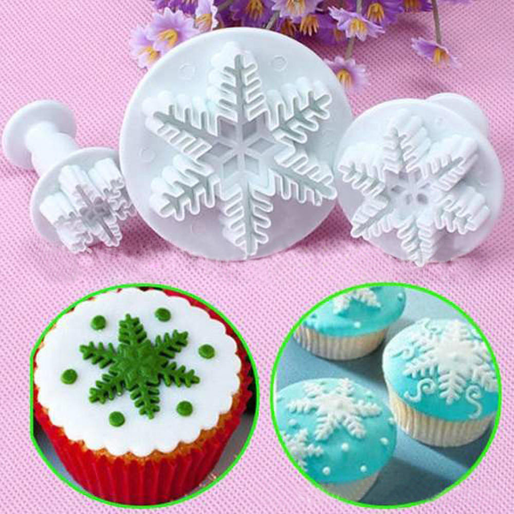 Buy 3Pcs Snowflake Cake Decorating Fondant Plunger Cutters Mold Mould ...