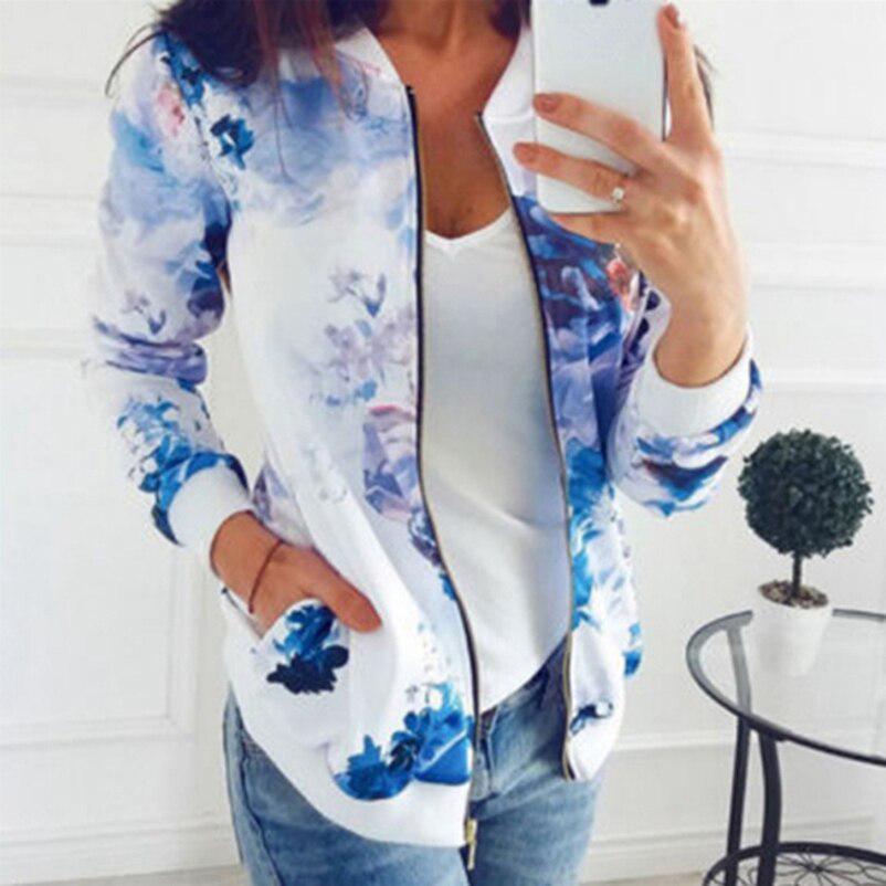 Buy Women Fashion Spring and Autumn Casual Jacket Flower Printed Long ...