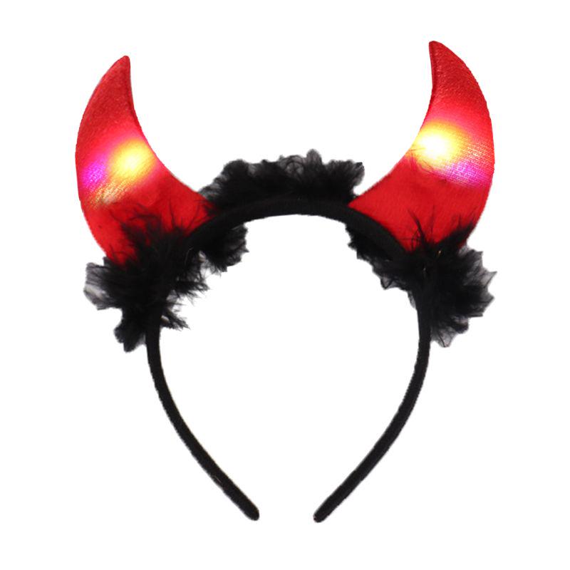 Halloween LED Light Devil Ox Horn Headband Fluffy Plush Cosplay Party ...