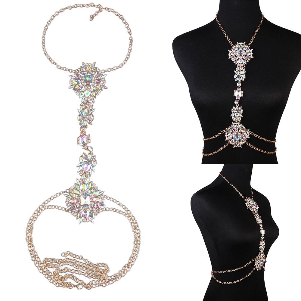 Buy Charm Rhinestone Crystal Pendant Harness Body Chain Necklace Bikini ...