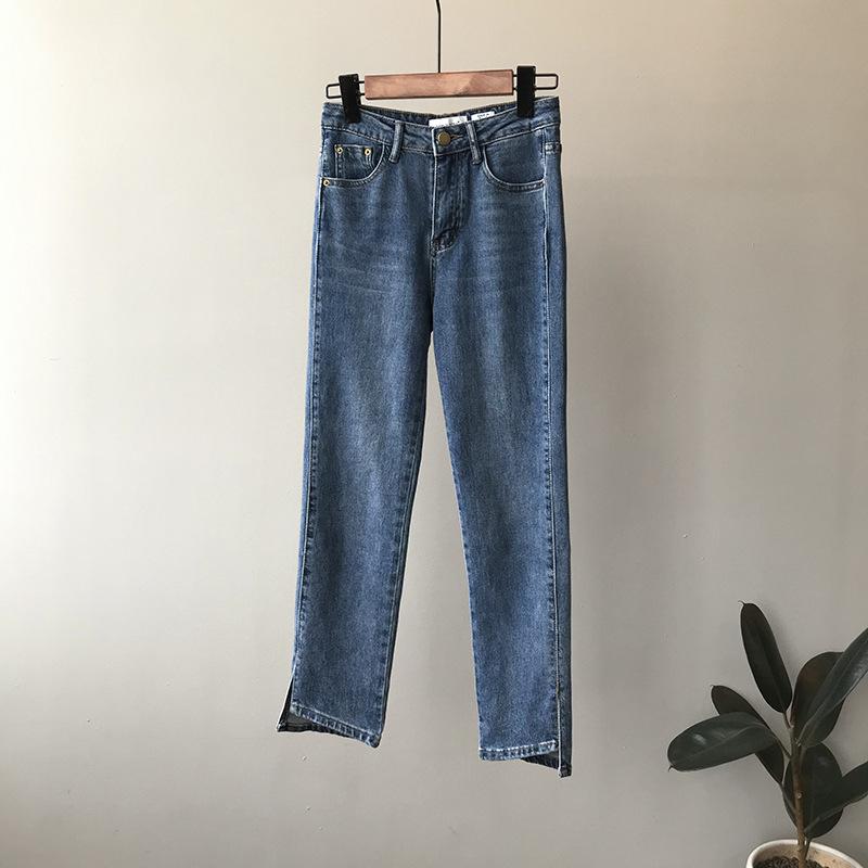 Women Fashion Elastic Skinny Jeans High Waist Slim Fit Nine-point Jeans ...