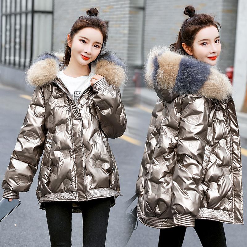 2021 Shiny Down Padded Jacket Women Short Winter Thick Mid-length ...