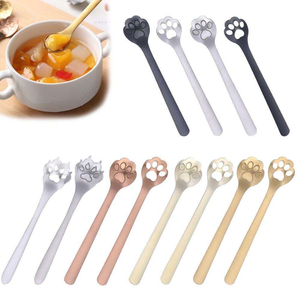 Buy Hollow Cartoon Coffee Tea Spoon Stainless Steel Cat Dog Claw ...