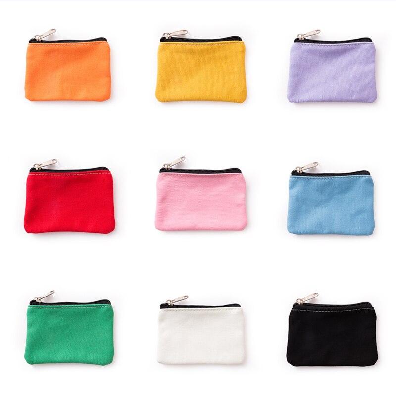 Buy Solid Color Canvas Cotton Coin Wallet Bag DIY Plain Zipper Coin Key ...