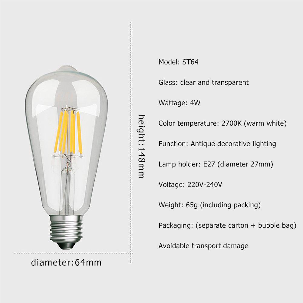 E27 Screw 4W LED Filament Edison Light Bulb Retro Vintage Squirrel Cage ...