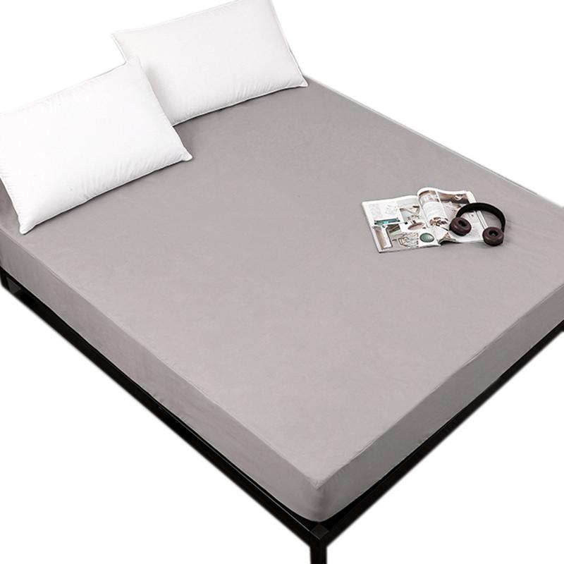 Buy Solid Color Mattress Cover Waterproof With Elastic Gray ...