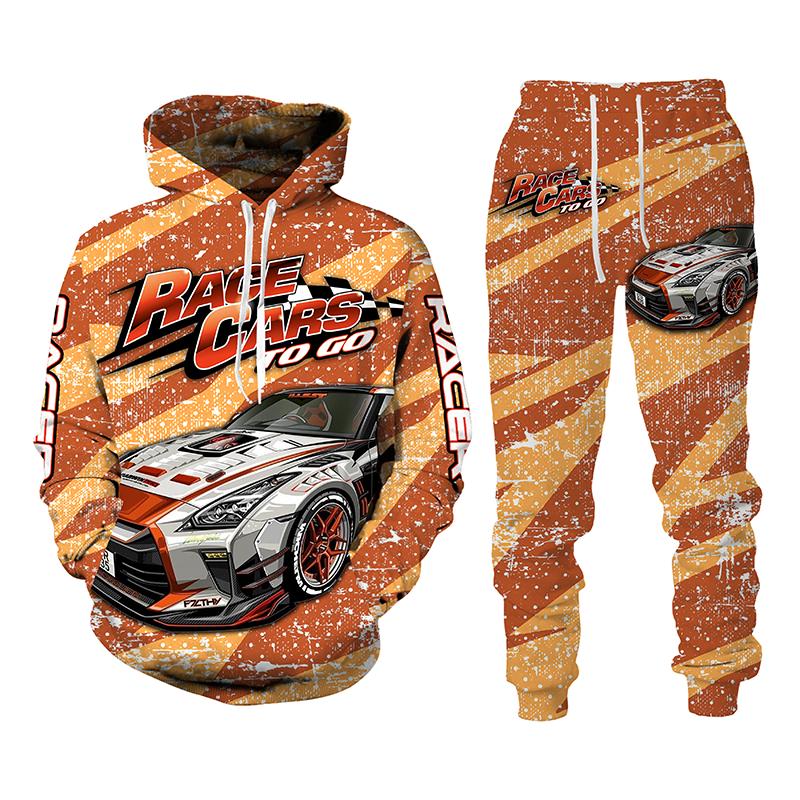 Buy Autumn 3D Racing Car Printed Hoodie Pants Set Casual Pullover ...