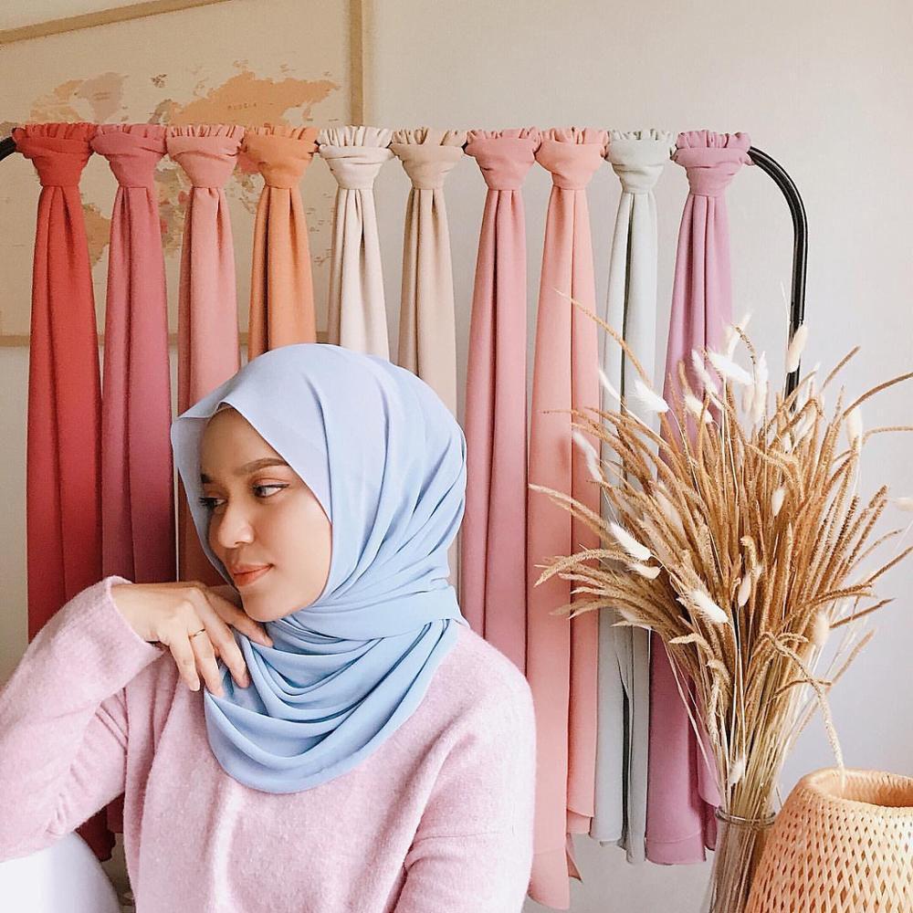 Buy Scarves Solid Color Bandana Headscarf Muslim Chiffon Hijab Islamic ...
