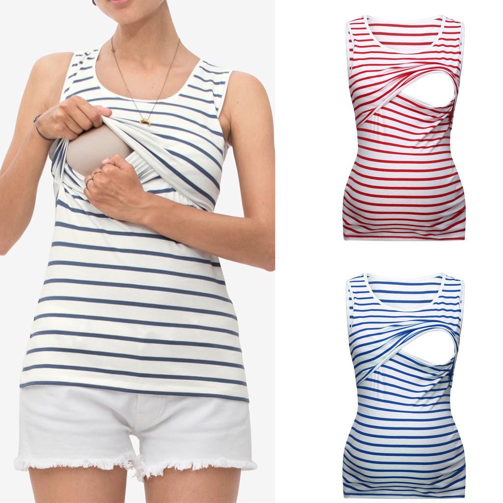 Buy Women Mom Pregnant Nursing Baby Maternity Vest Stripe Tops Blouse ...