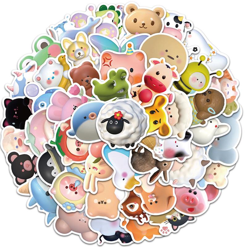 25/52PCS Cartoon 3D Animals Cute Stickers For Aesthetic Dog Cat Pig DIY ...