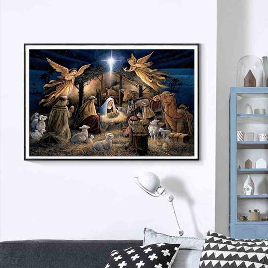 Buy 30x40cm Religion Amiibo Jesus Nativity Cross Stitch Full DIY Round ...