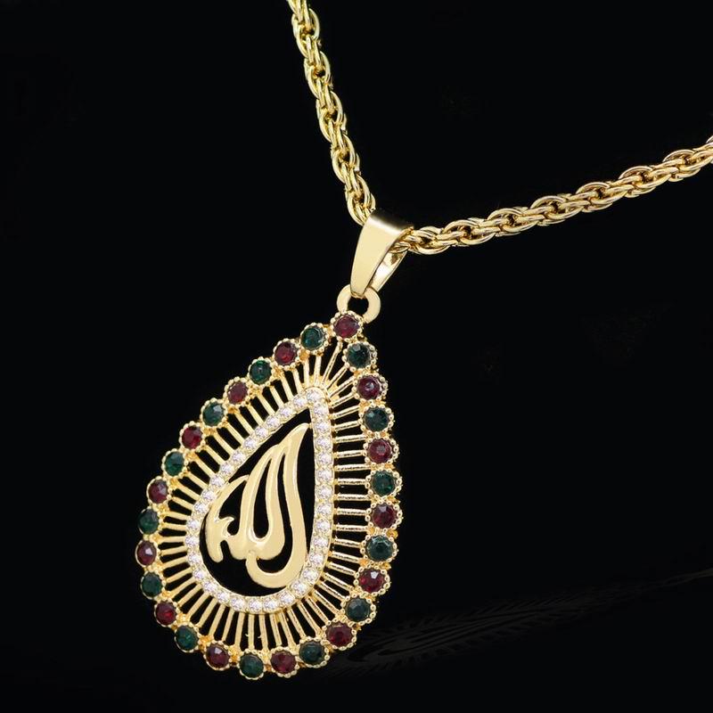 Buy Charm Islam Link Chain Water Drop Shape Allah Rhinestone Pendant ...